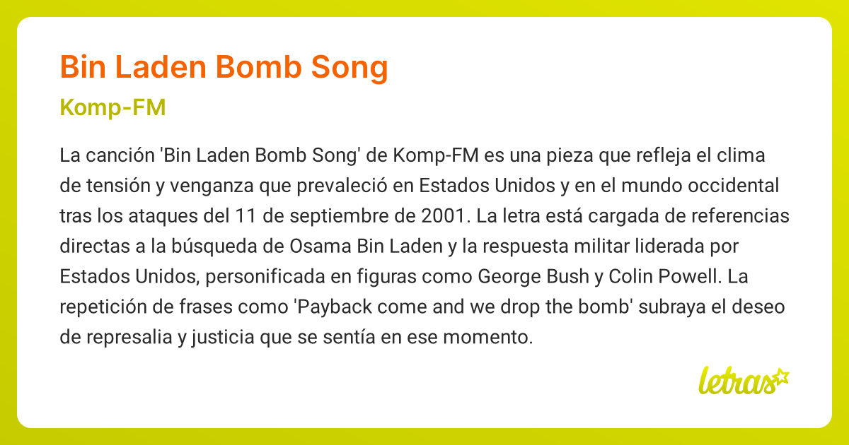 Significado de la canción BIN LADEN BOMB SONG (Komp-FM) - LETRAS.COM