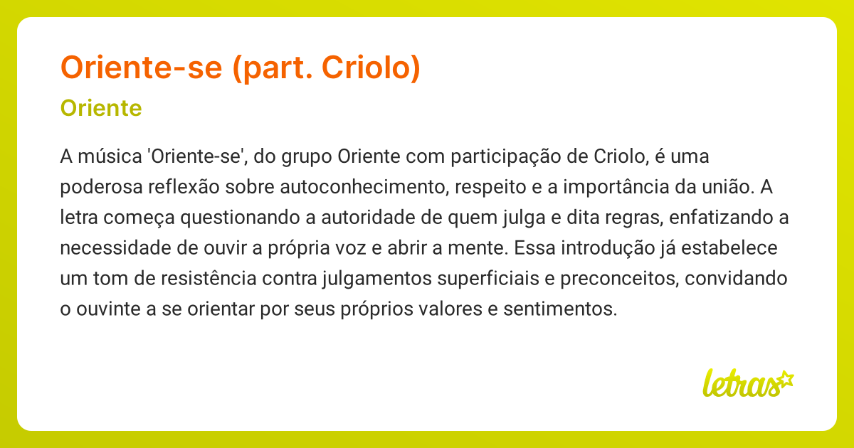 Significado da música ORIENTE-SE (PART. CRIOLO) (Oriente) - LETRAS.MUS.BR