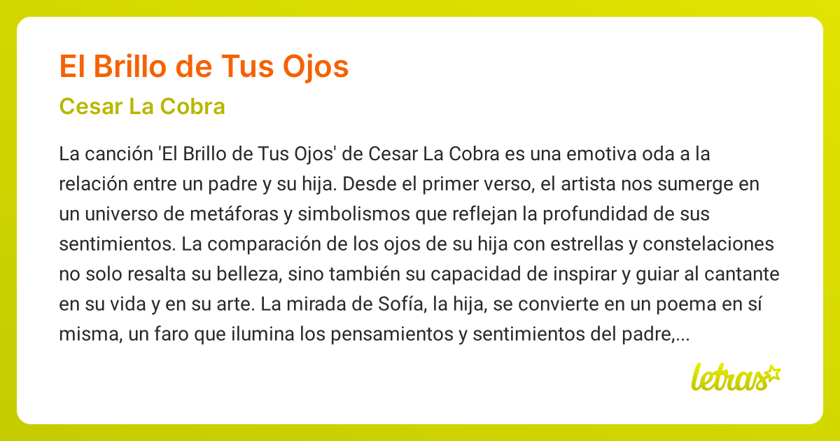 Significado de la canción EL BRILLO DE TUS OJOS (Cesar La Cobra ...