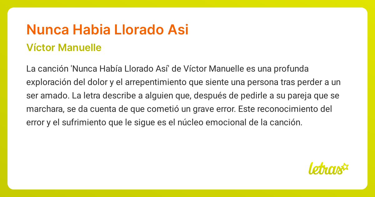 Significado de la canción NUNCA HABIA LLORADO ASI (Víctor Manuelle ...