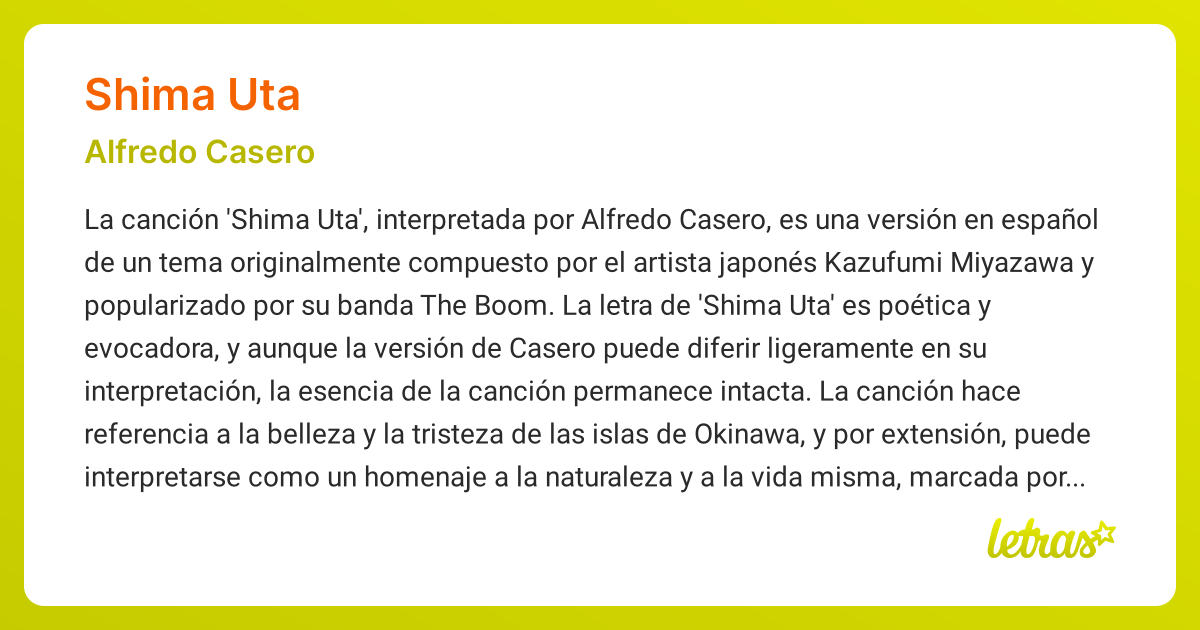 Significado de la canción SHIMA UTA (Alfredo Casero) - LETRAS.COM