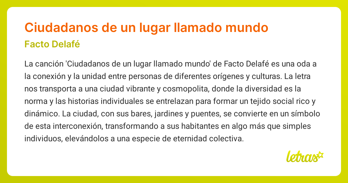 Significado de la canción Ciudadanos de un lugar llamado mundo (Facto ...