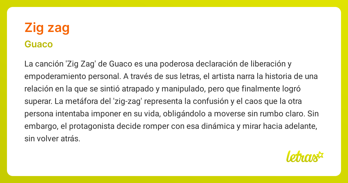 Significado de la canción ZIG ZAG (Guaco) - LETRAS.COM