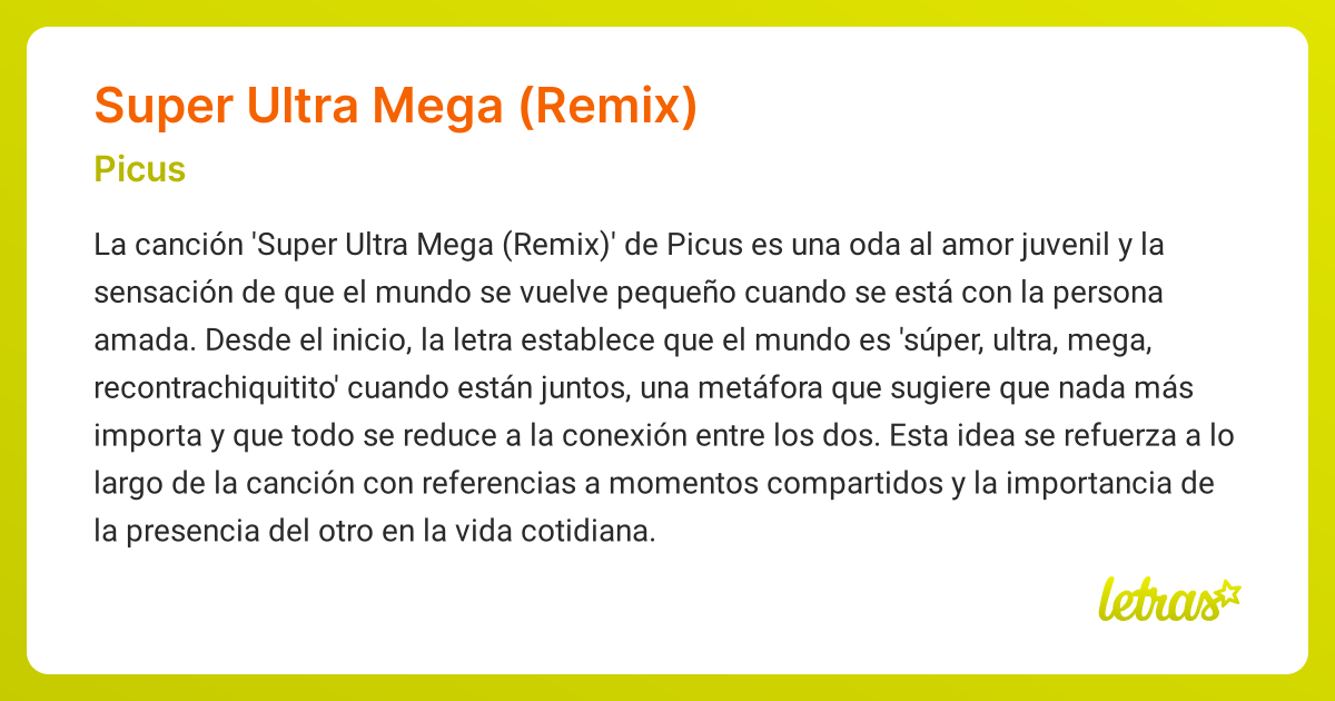 Significado de la canción SUPER ULTRA MEGA (REMIX) (Picus) - LETRAS.COM