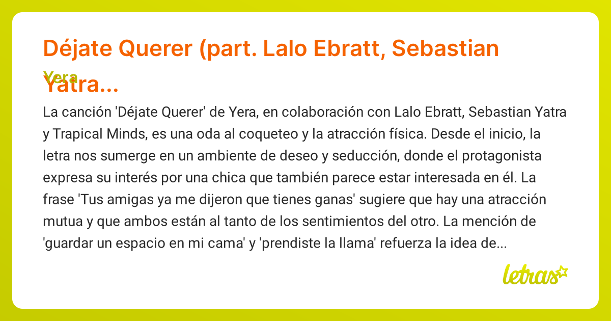 Significado de la canción Déjate Querer (part. Lalo Ebratt, Sebastian ...