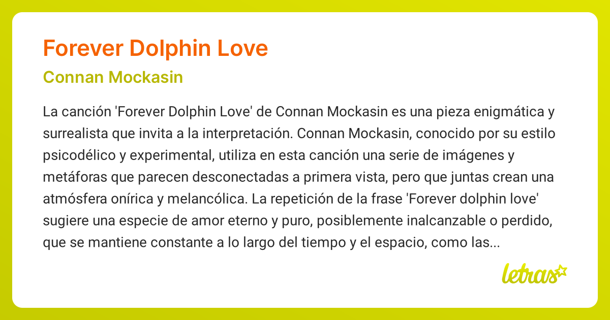 Significado de la canción FOREVER DOLPHIN LOVE (Connan Mockasin ...
