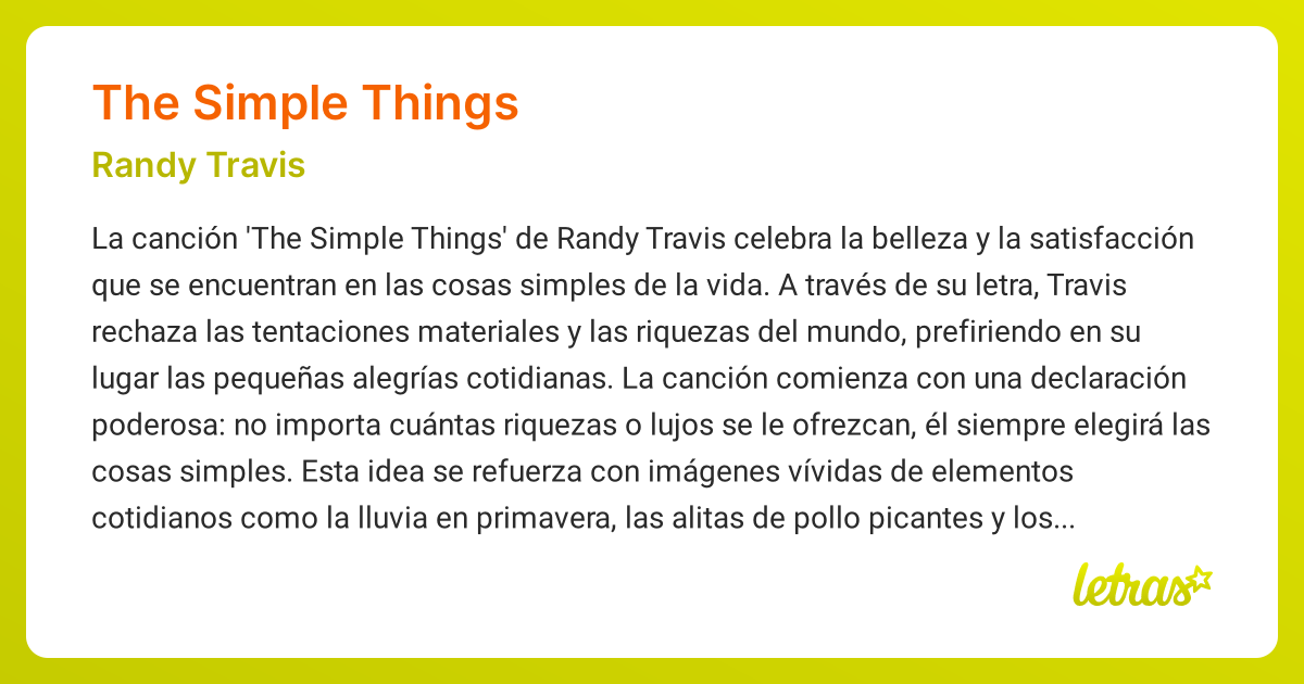 Significado de la canción THE SIMPLE THINGS (Randy Travis) - LETRAS.COM