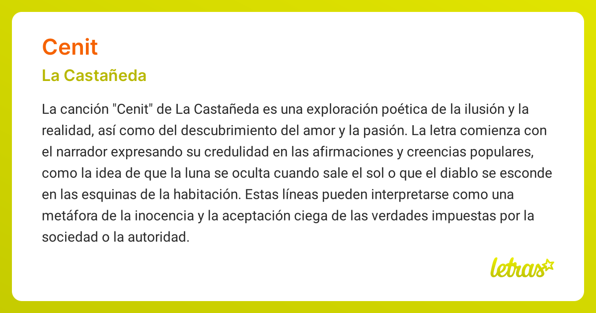 Significado de la canción CENIT (La Castañeda) - LETRAS.COM