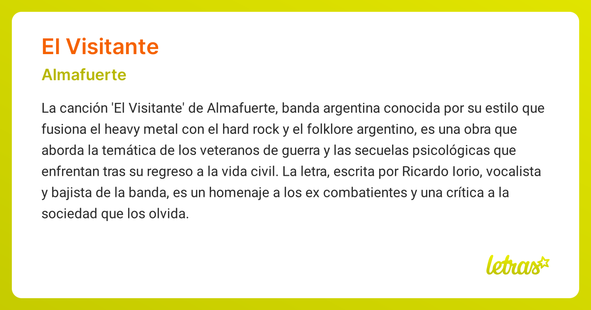 Significado de la canción EL VISITANTE (Almafuerte) - LETRAS.COM