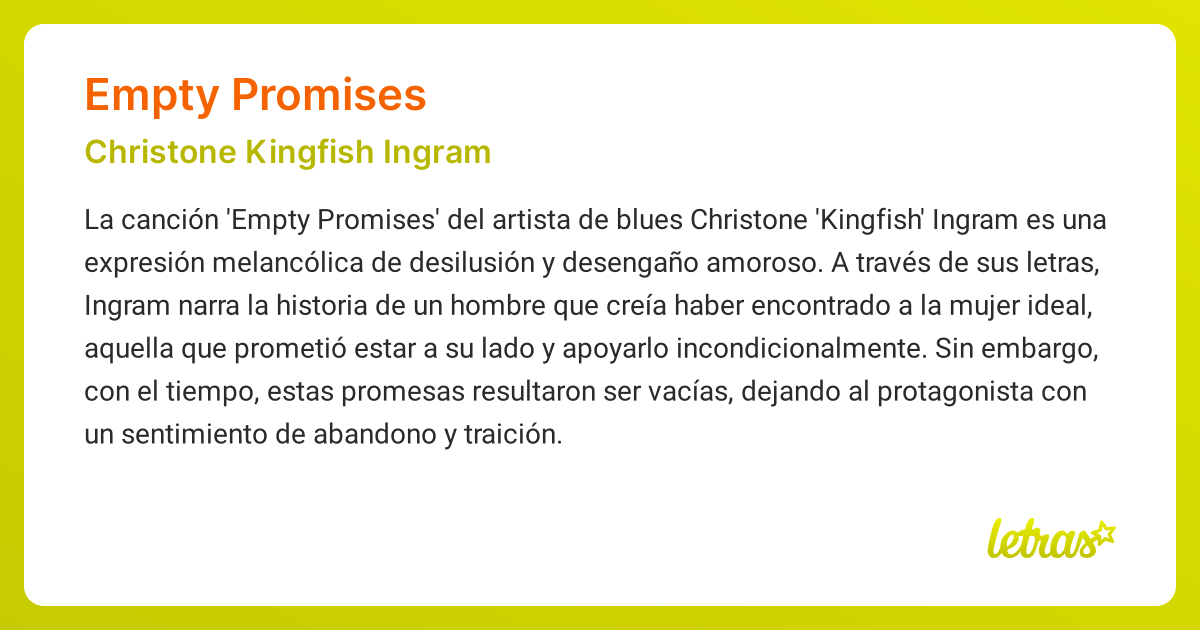 Significado de la canción EMPTY PROMISES (Christone Kingfish Ingram ...
