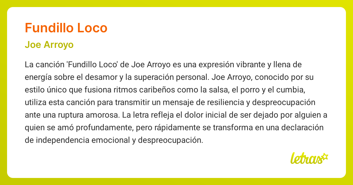 Significado de la canción FUNDILLO LOCO (Joe Arroyo) - LETRAS.COM