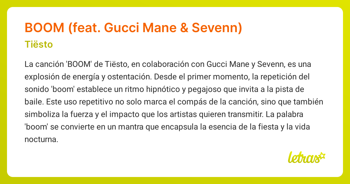 Significado de la canción BOOM (feat. Gucci Mane & Sevenn) (Tiësto ...