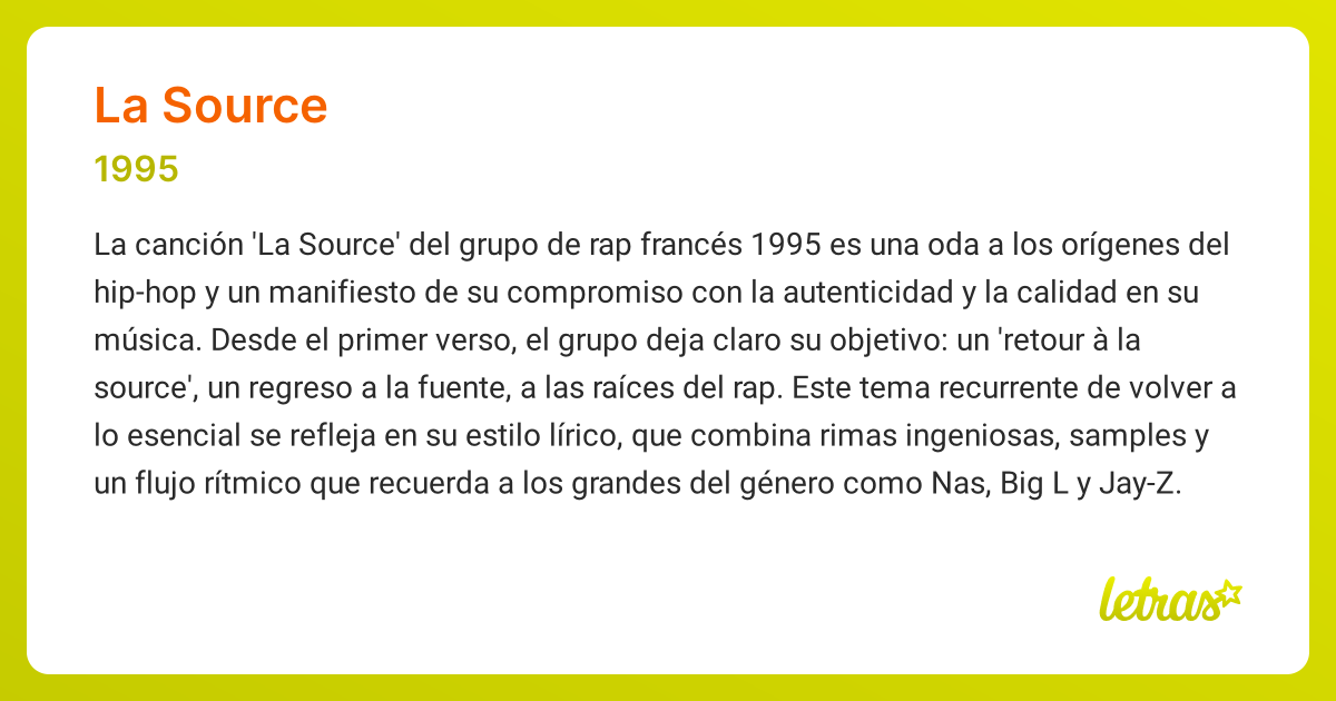 Significado de la canción LA SOURCE (1995) - LETRAS.COM