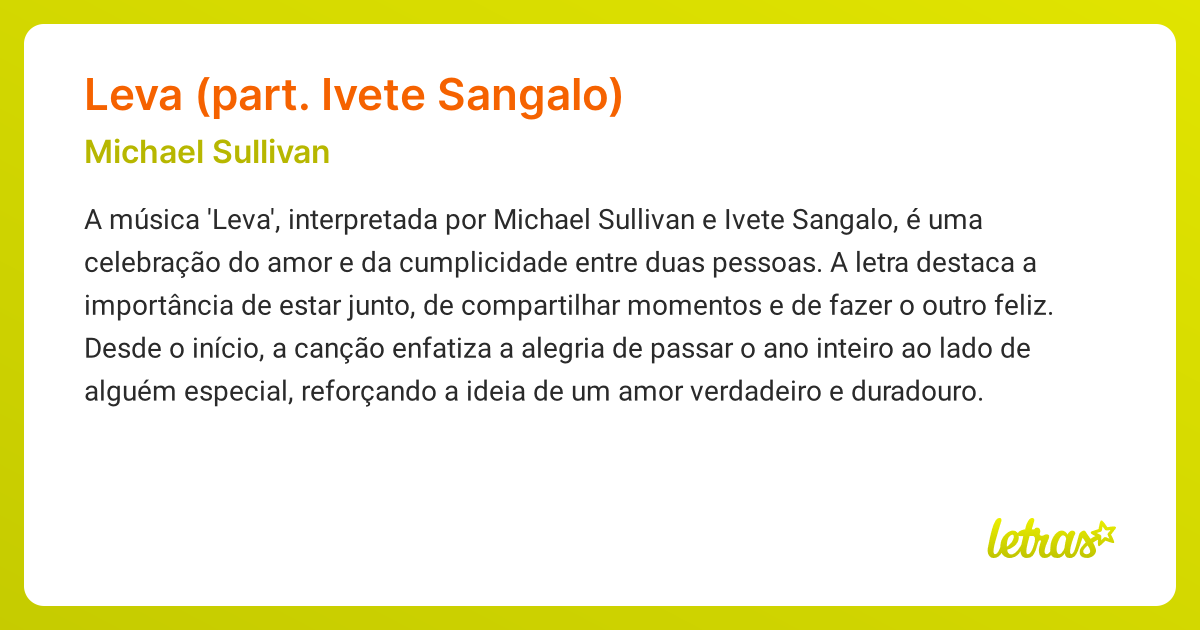 Significado da música LEVA (PART. IVETE SANGALO) (Michael Sullivan ...