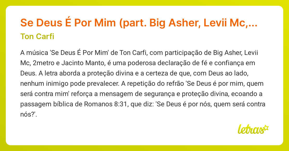 Significado da música Se Deus É Por Mim (part. Big Asher, Levii Mc ...