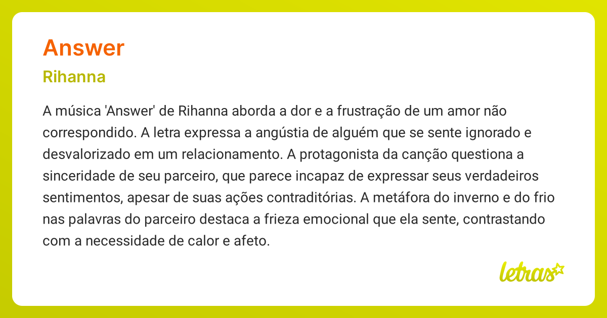 Significado da música ANSWER (Rihanna) - LETRAS.MUS.BR