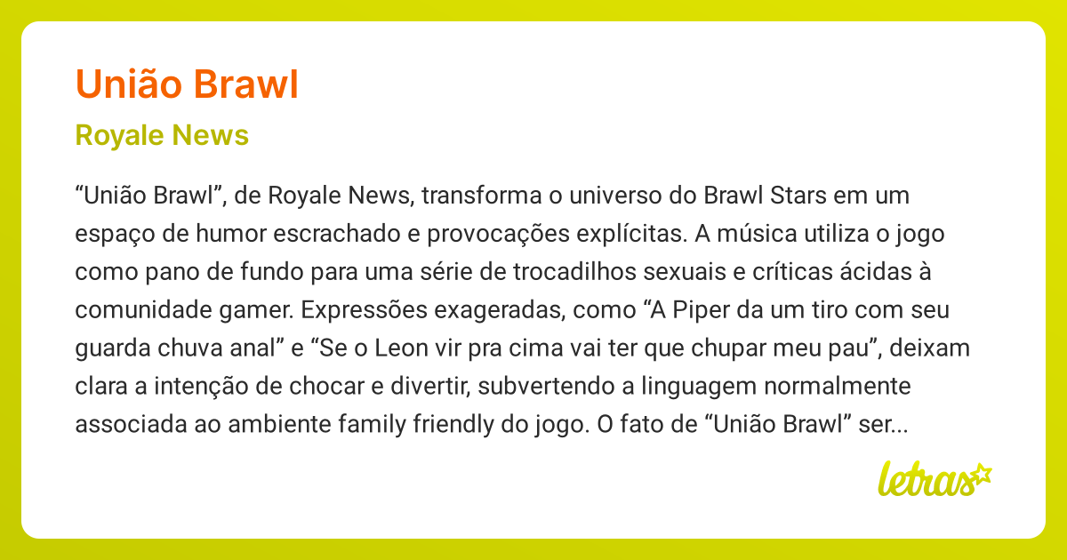 Significado da música UNIÃO BRAWL (Royale News) - LETRAS.MUS.BR