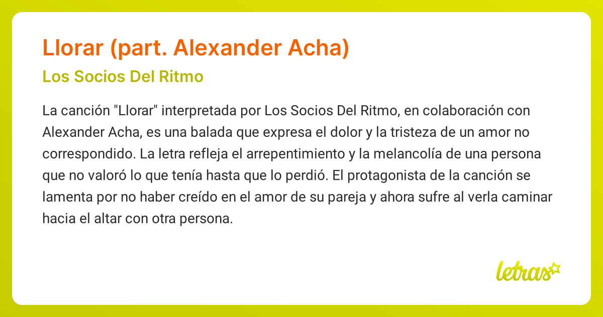 Significado de la canción LLORAR (PART. ALEXANDER ACHA) (Los Socios Del ...
