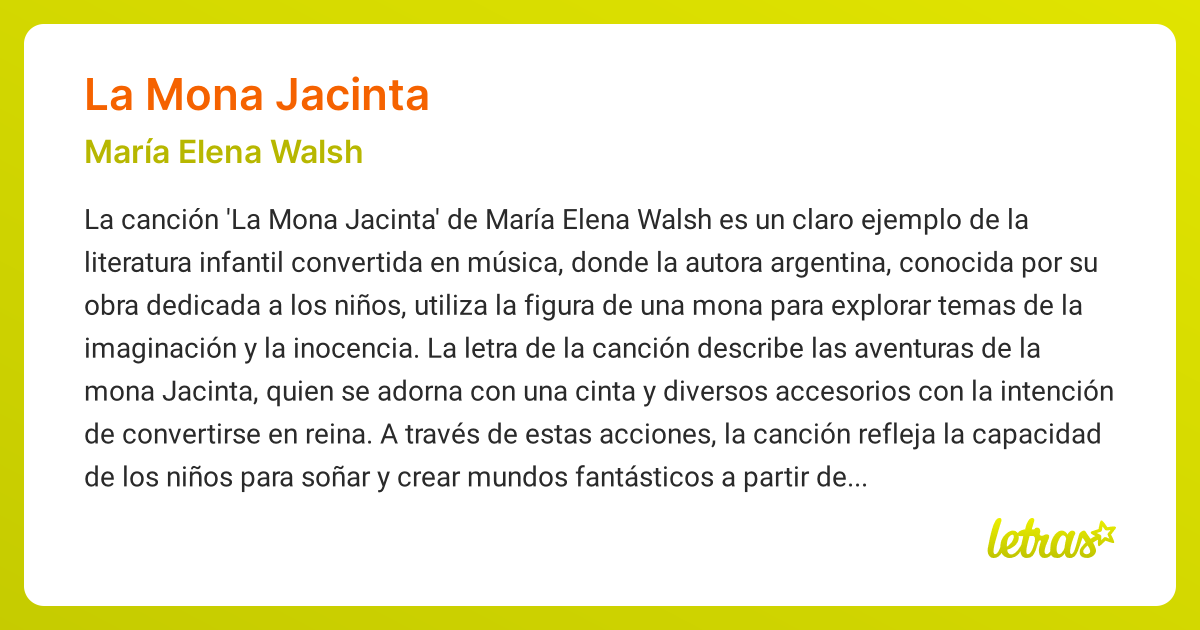 Significado de la canción LA MONA JACINTA (María Elena Walsh) - LETRAS.COM