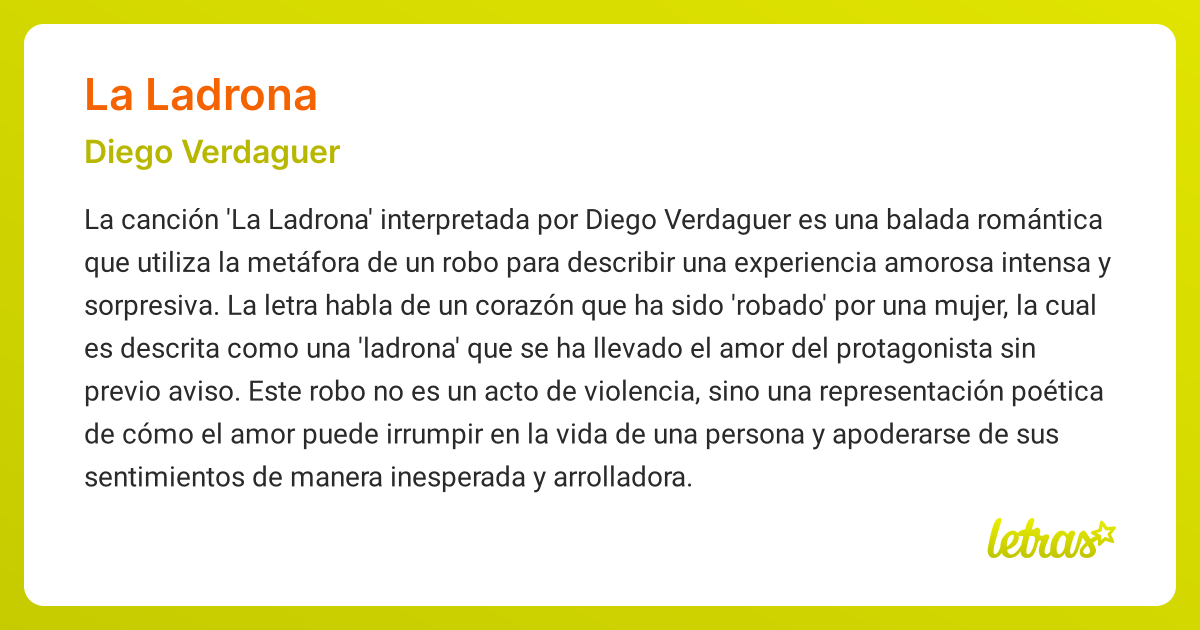 Significado de la canción LA LADRONA (Diego Verdaguer) - LETRAS.COM