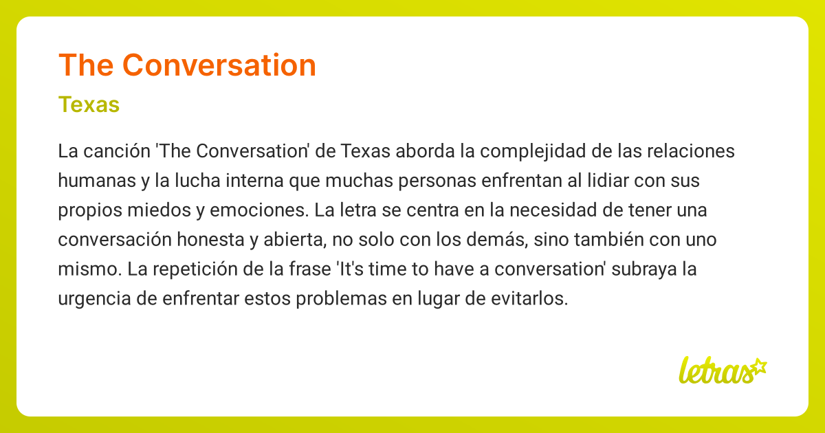 Significado de la canción THE CONVERSATION (Texas) - LETRAS.COM