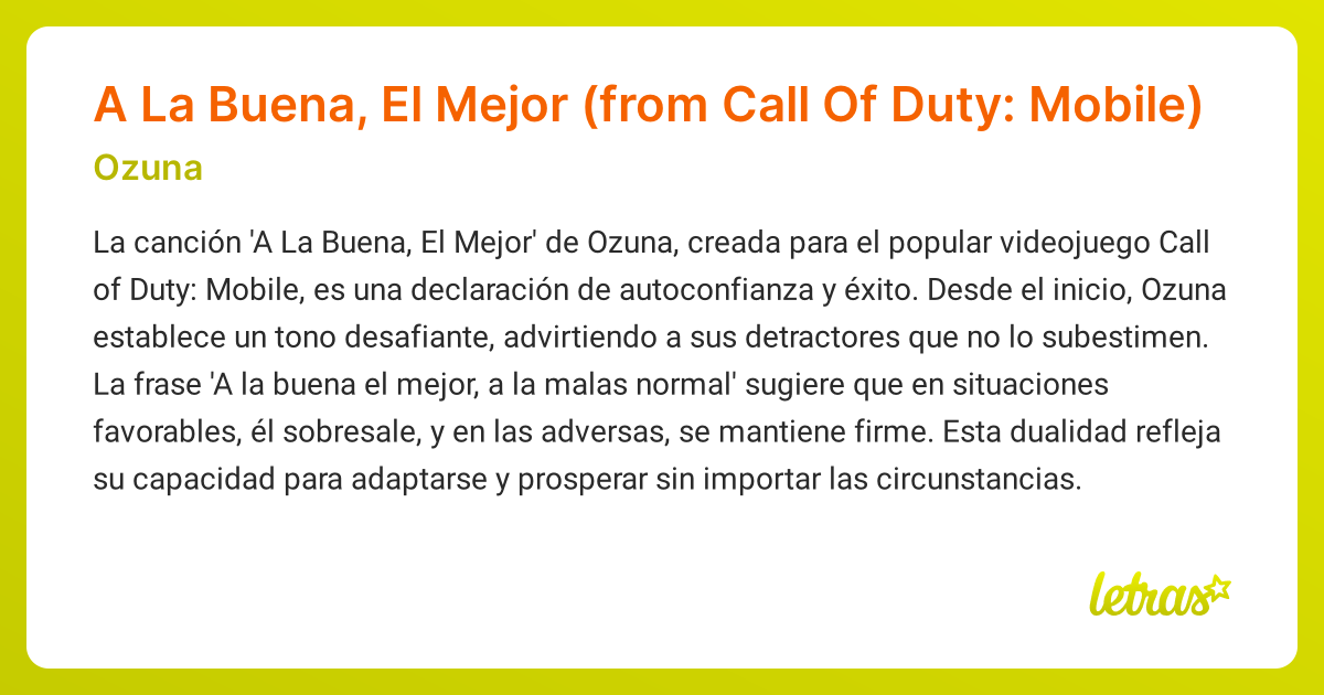 Significado de la canción A La Buena, El Mejor (from Call Of Duty ...