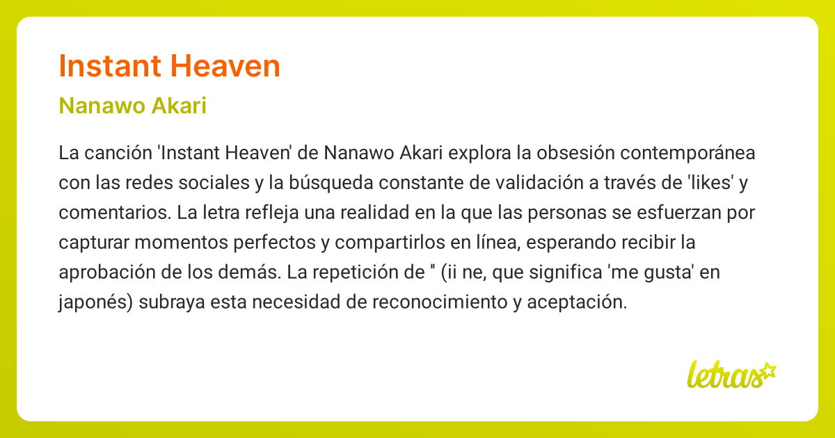 Significado de la canción INSTANT HEAVEN (Nanawo Akari) - LETRAS.COM