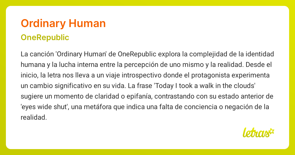 Significado de la canción ORDINARY HUMAN (OneRepublic) - LETRAS.COM