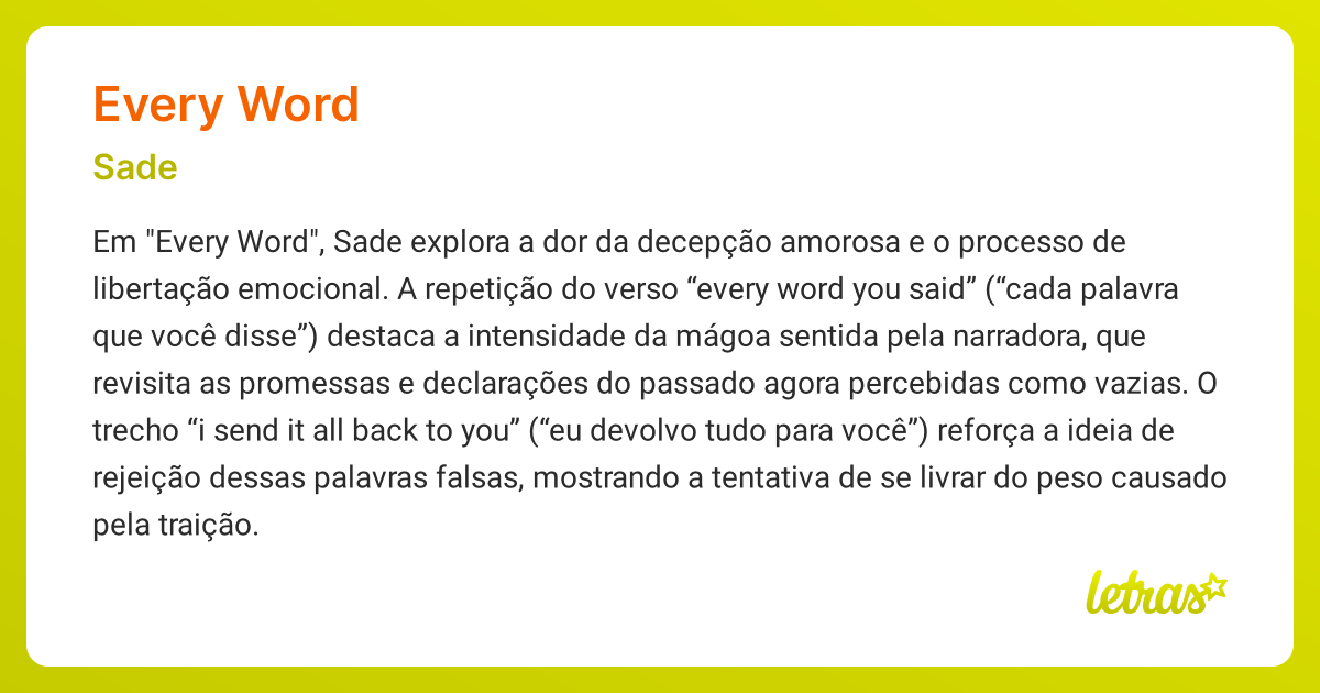 Significado da música EVERY WORD (Sade) - LETRAS.MUS.BR