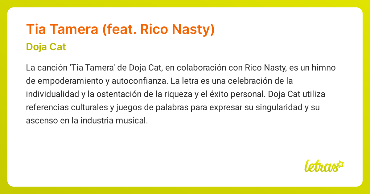 Significado de la canción TIA TAMERA (FEAT. RICO NASTY) (Doja Cat ...