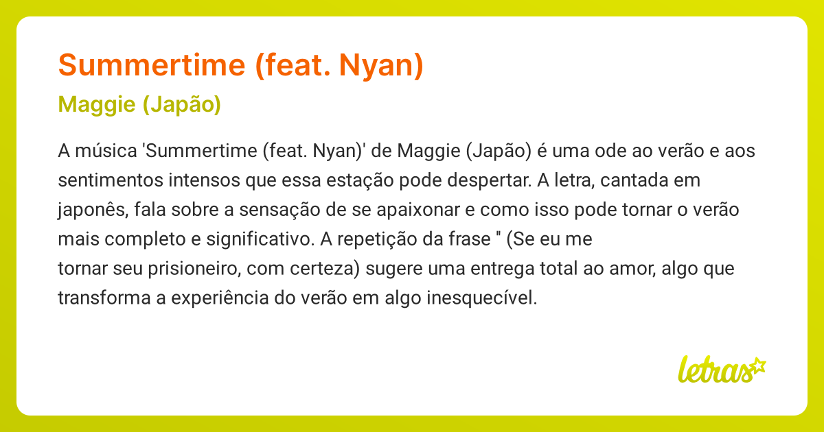 Significado da música SUMMERTIME (FEAT. NYAN) (Maggie (Japão)) - LETRAS ...