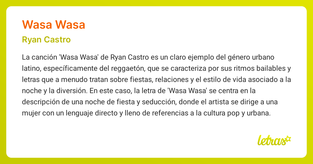 Significado de la canción WASA WASA (Ryan Castro) - LETRAS.COM