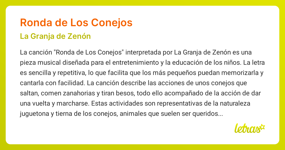 Significado de la canción RONDA DE LOS CONEJOS (La Granja de Zenón ...
