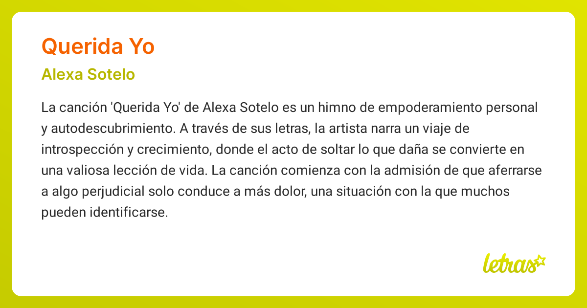 Significado de la canción QUERIDA YO (Alexa Sotelo) - LETRAS.COM