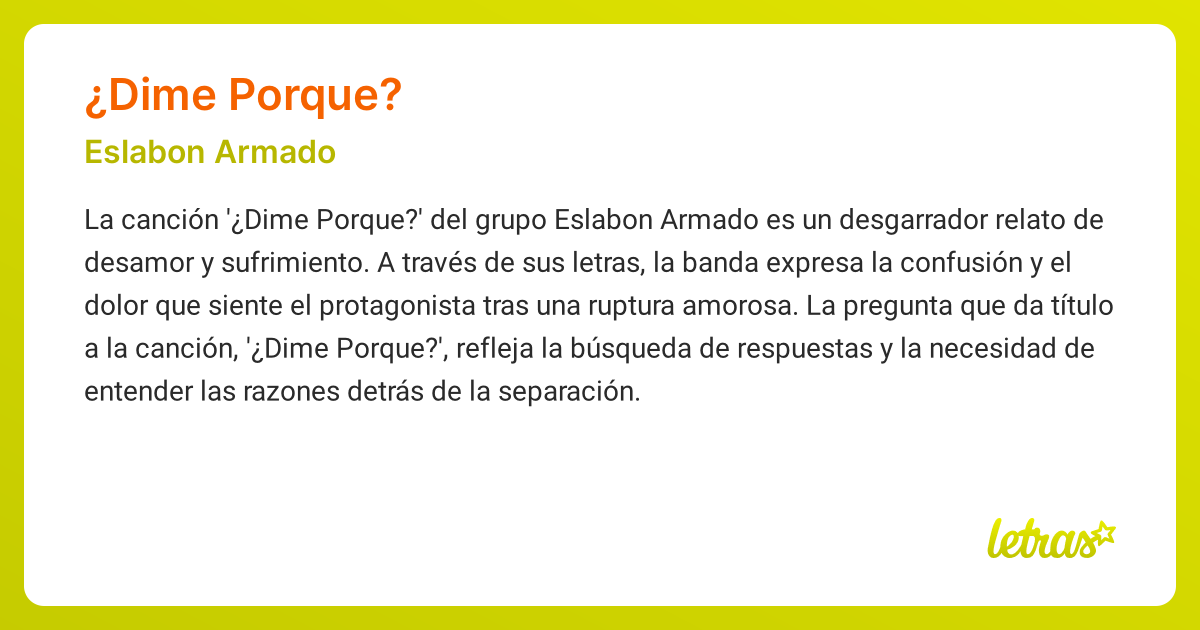 Significado de la canción ¿DIME PORQUE? (Eslabon Armado) - LETRAS.COM