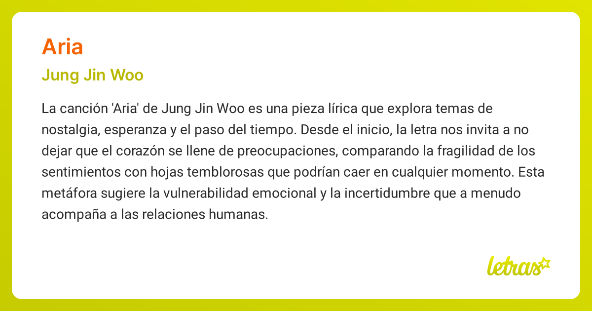 Significado de la canción ARIA (Jung Jin Woo) - LETRAS.COM