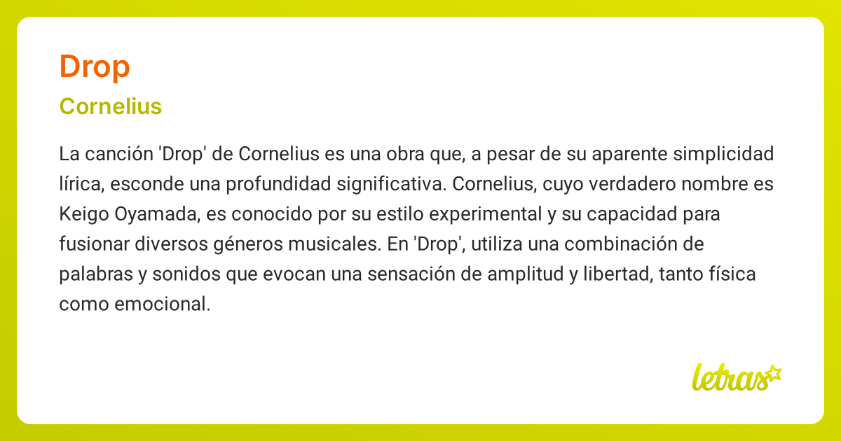 Significado de la canción DROP (Cornelius) - LETRAS.COM