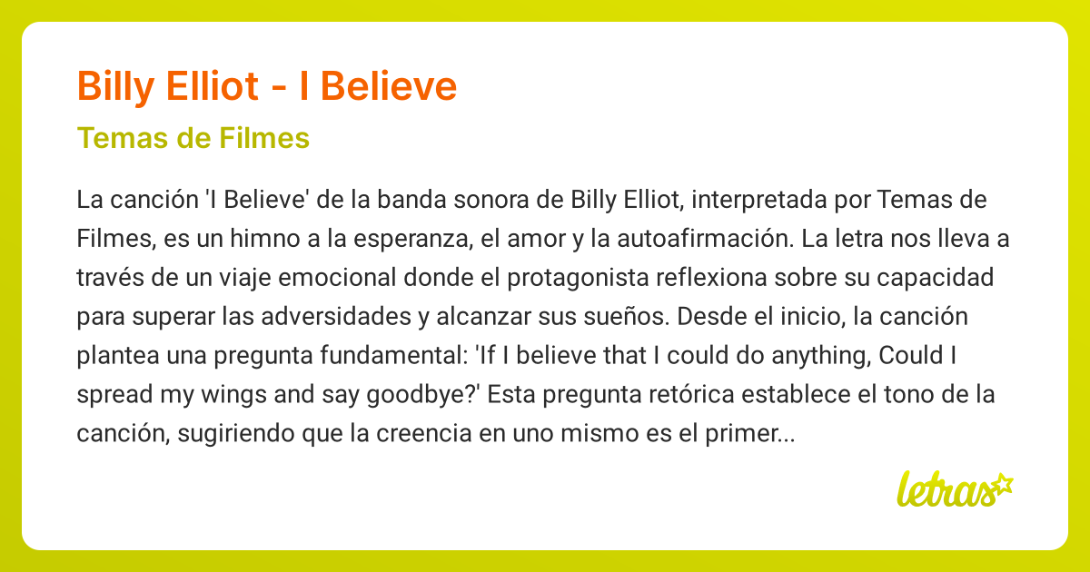 Significado de la canción BILLY ELLIOT - I BELIEVE (Temas de Filmes ...
