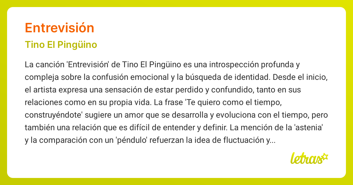 Significado de la canción ENTREVISIÓN (Tino El Pingüino) - LETRAS.COM