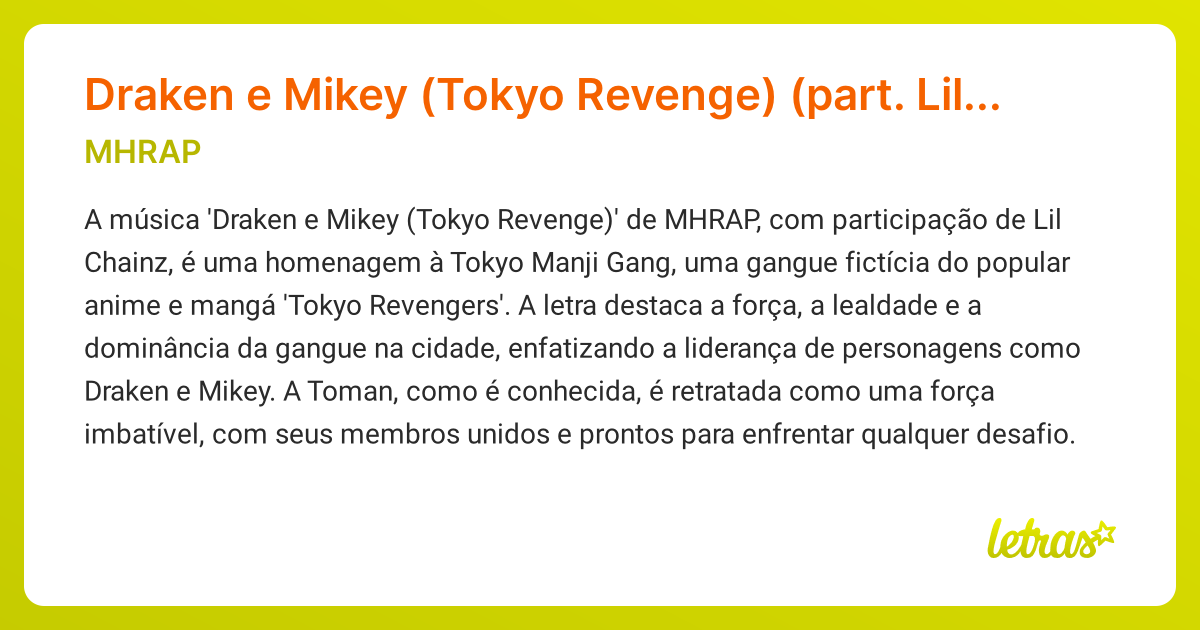 Significado da música Draken e Mikey (Tokyo Revenge) (part. Lil Chainz ...
