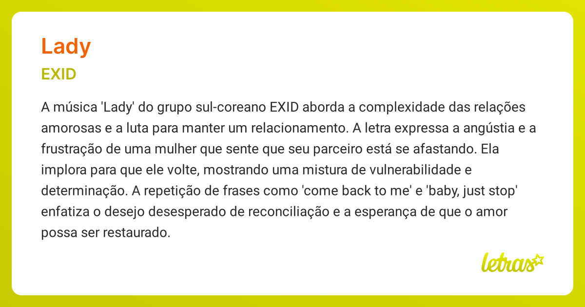 Significado da música LADY (EXID ) - LETRAS.MUS.BR