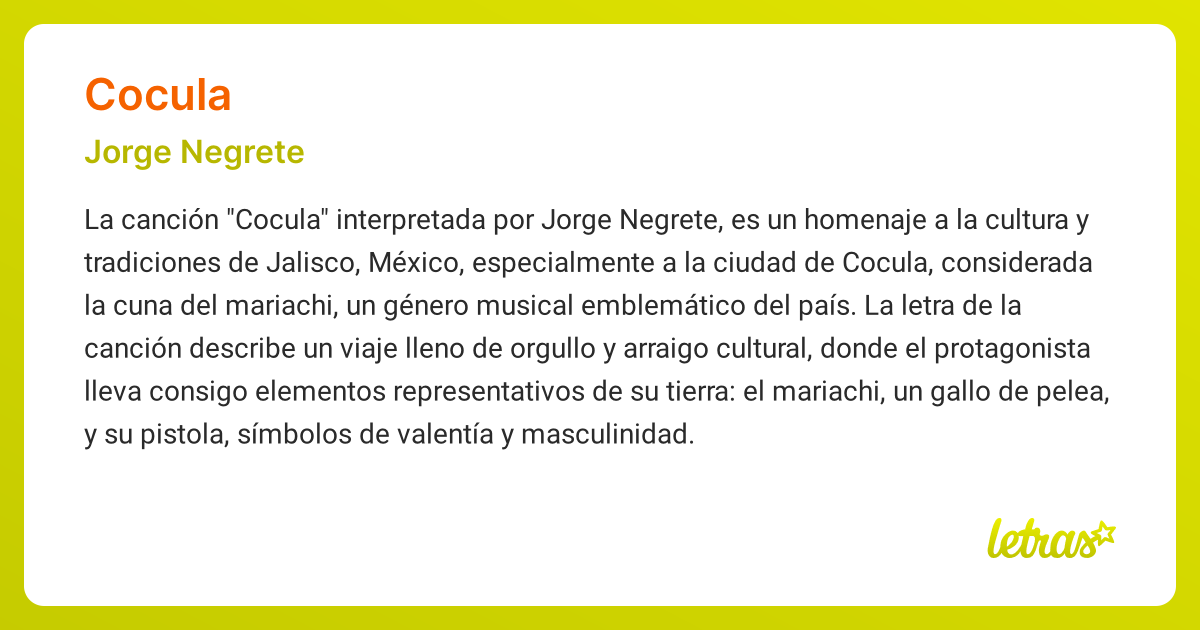 Significado de la canción COCULA (Jorge Negrete) - LETRAS.COM
