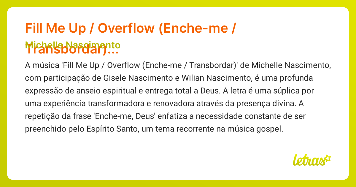 Significado da música Fill Me Up / Overflow (Enche-me / Transbordar ...