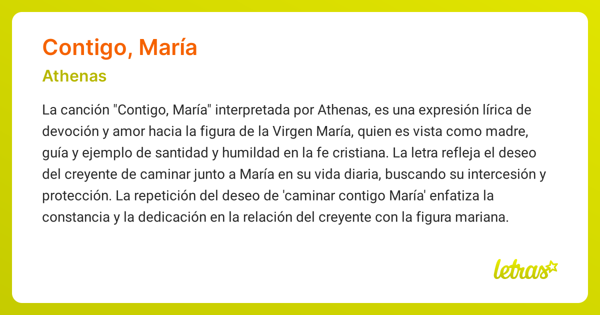 Significado de la canción CONTIGO, MARÍA (Athenas) - LETRAS.COM