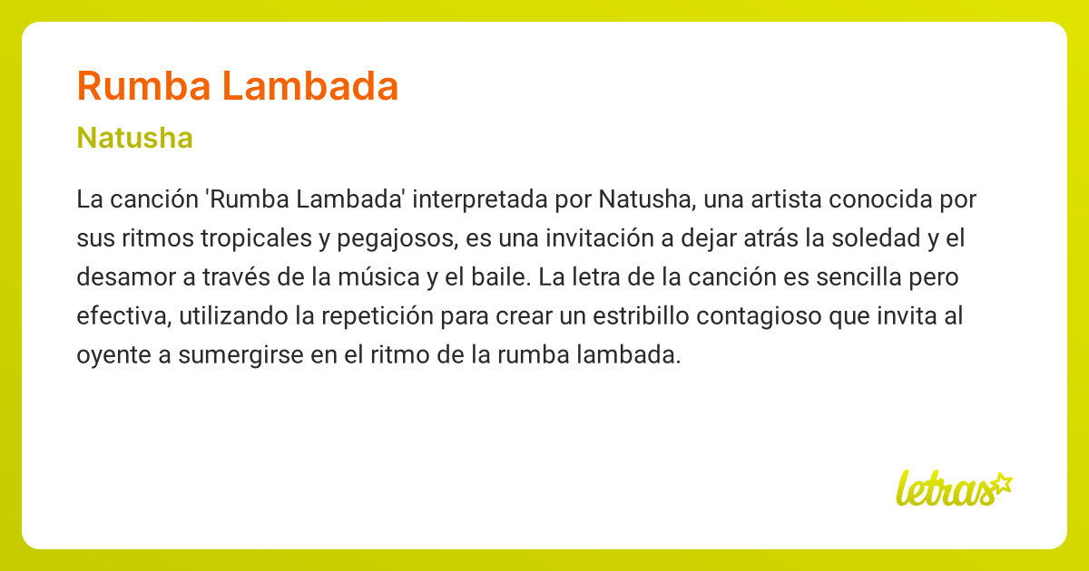 Significado de la canción RUMBA LAMBADA (Natusha) - LETRAS.COM