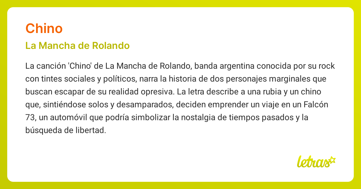Significado de la canción CHINO (La Mancha de Rolando) - LETRAS.COM