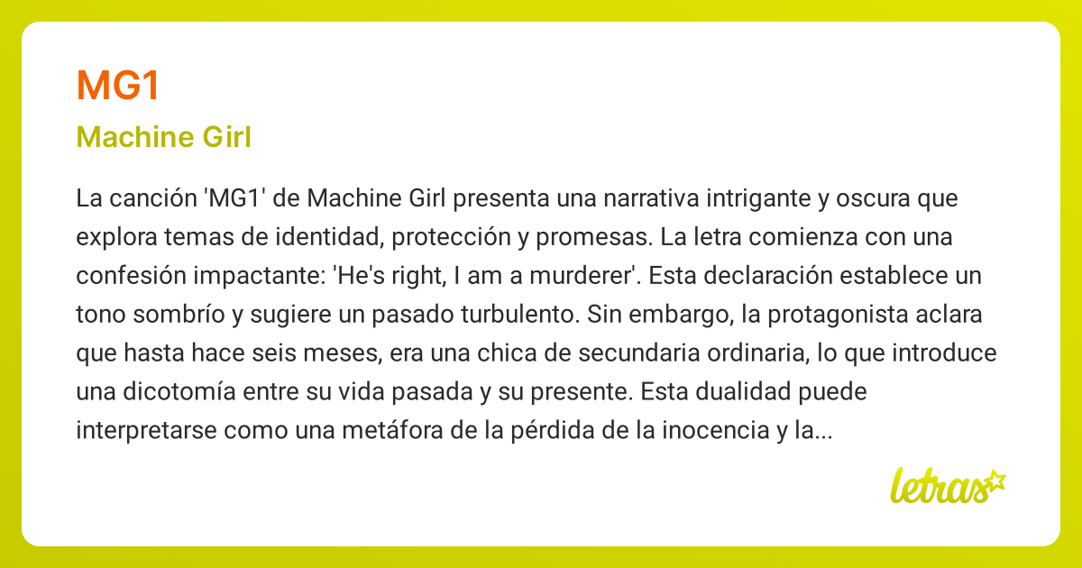 Significado de la canción MG1 (Machine Girl) - LETRAS.COM