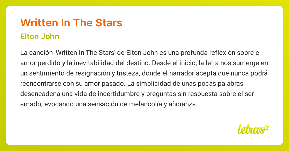 Significado de la canción WRITTEN IN THE STARS (Elton John) - LETRAS.COM
