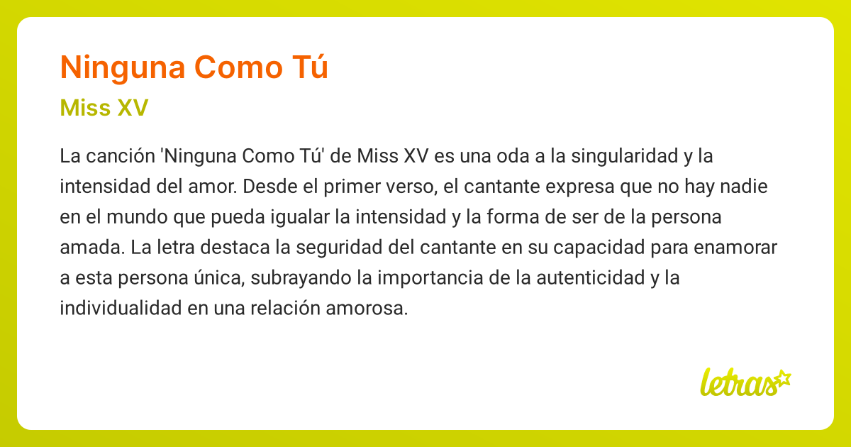Significado de la canción NINGUNA COMO TÚ (Miss XV) - LETRAS.COM