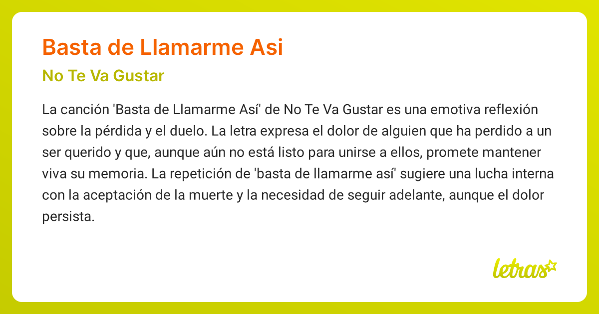 Significado de la canción BASTA DE LLAMARME ASI (No Te Va Gustar ...